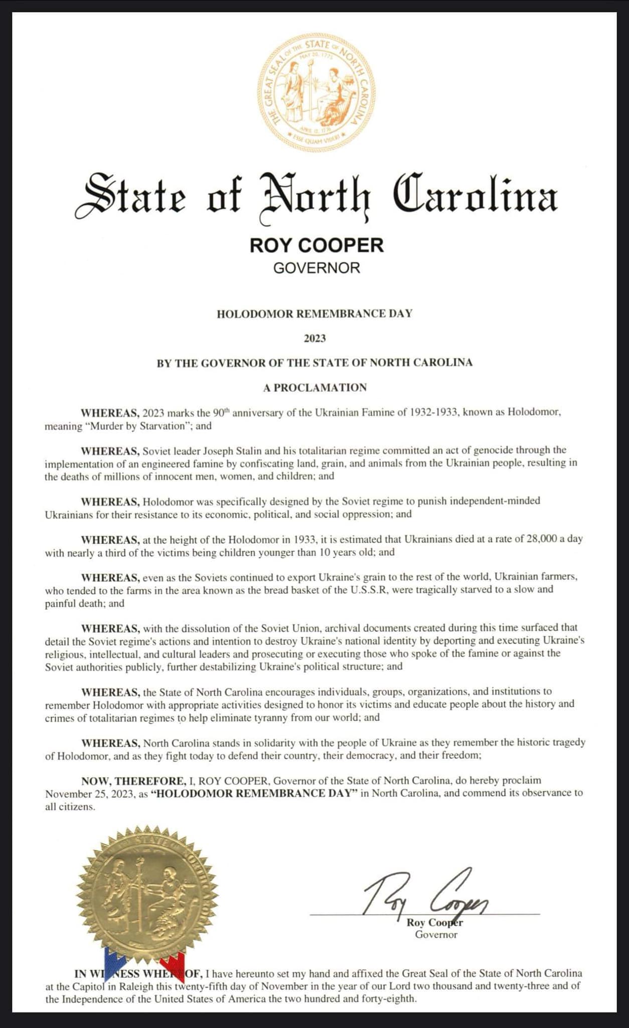 Another US state recognizes Holodomor as genocide